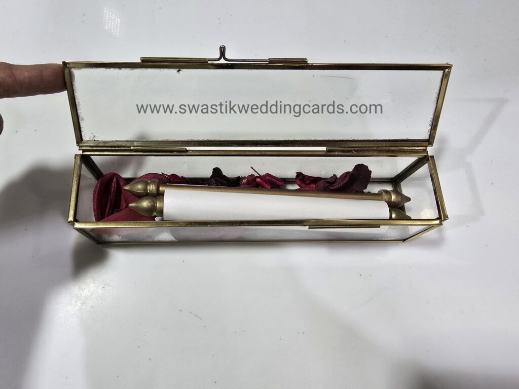 Premium glass box scroll invitation card with scroll and artificial ...