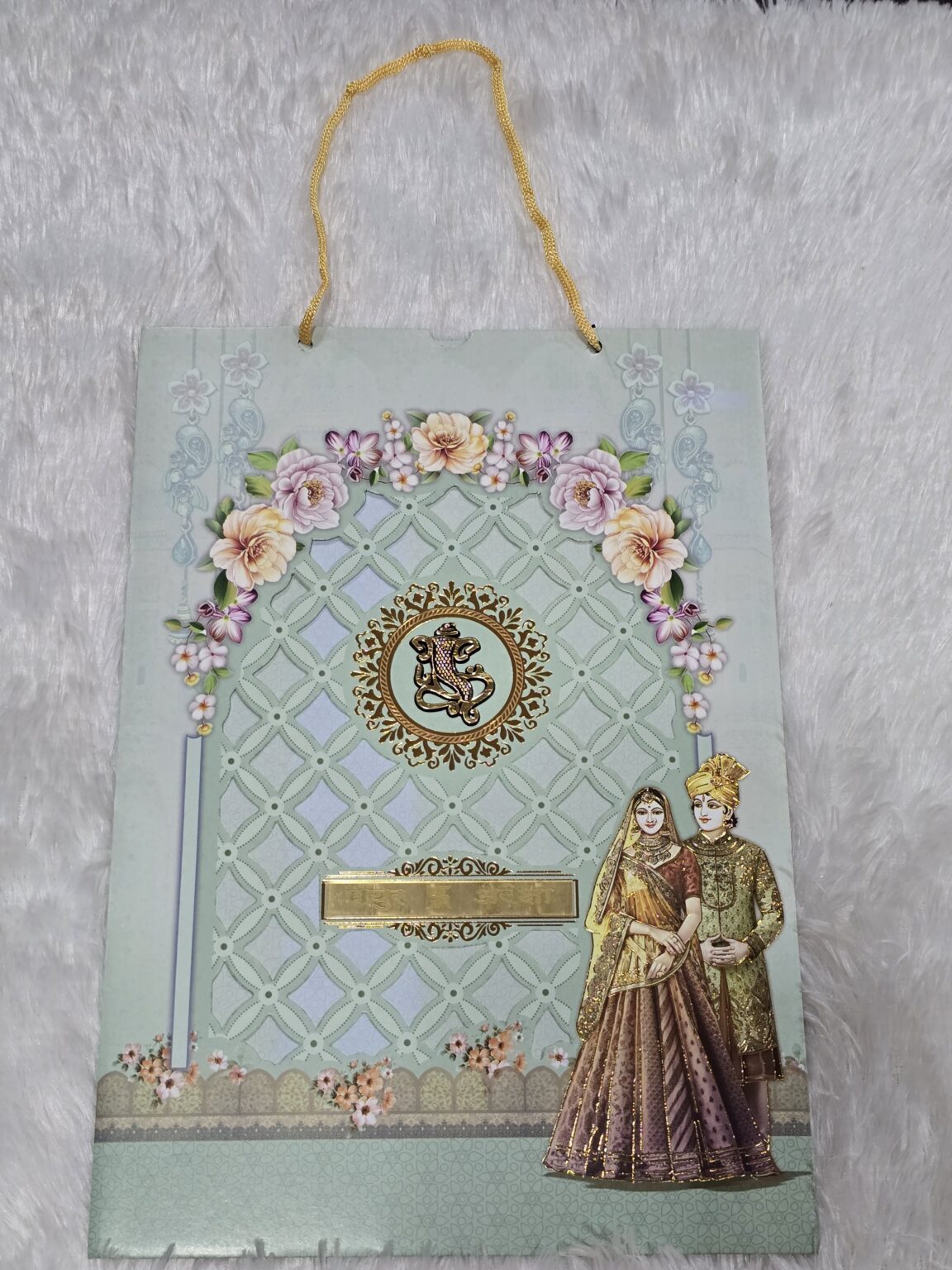 Bag style Big(Jumbo) floral wedding invitation card with 3 paper ...