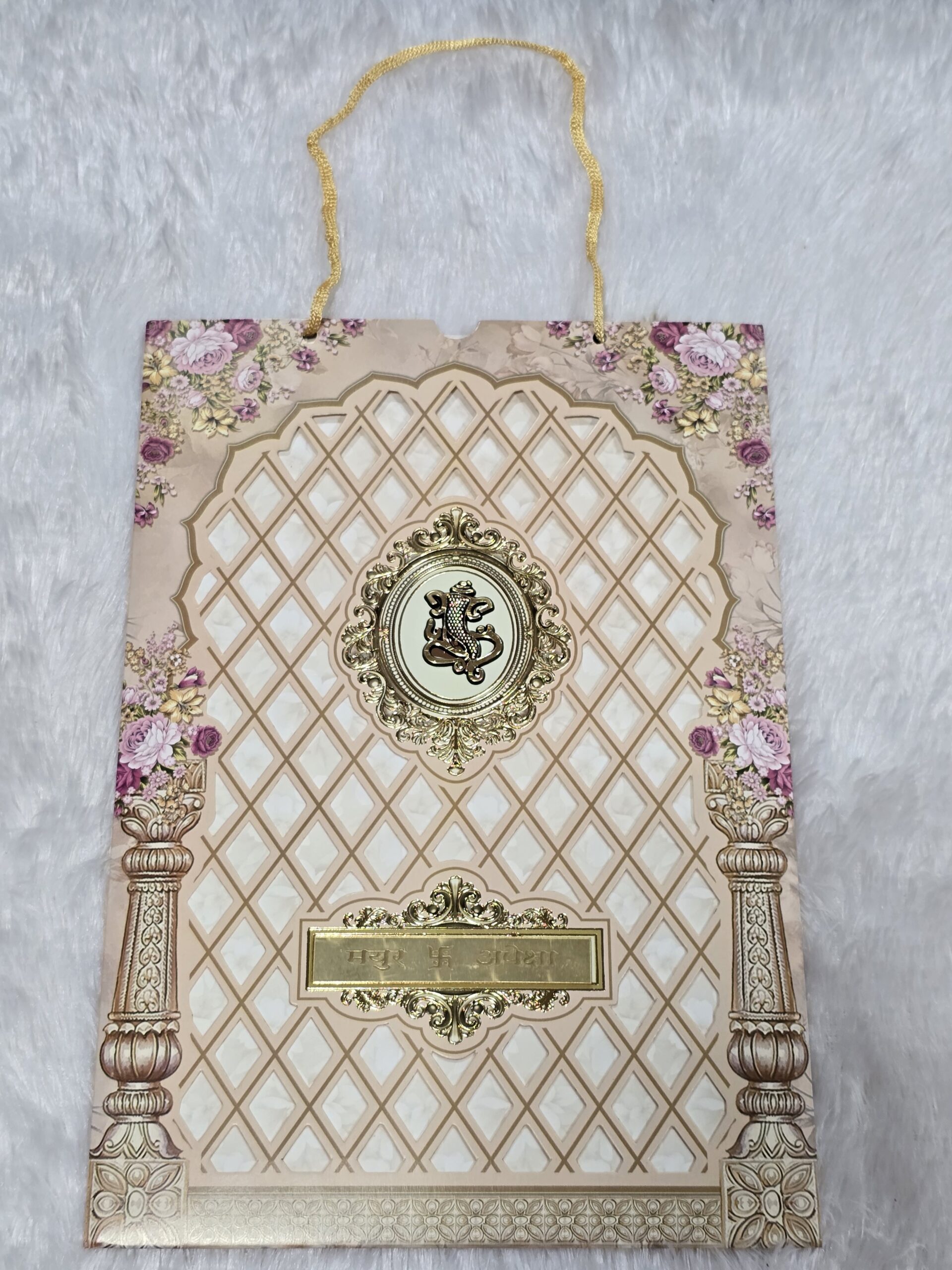 Bag style Big(Jumbo) floral wedding invitation card with 3 paper ...