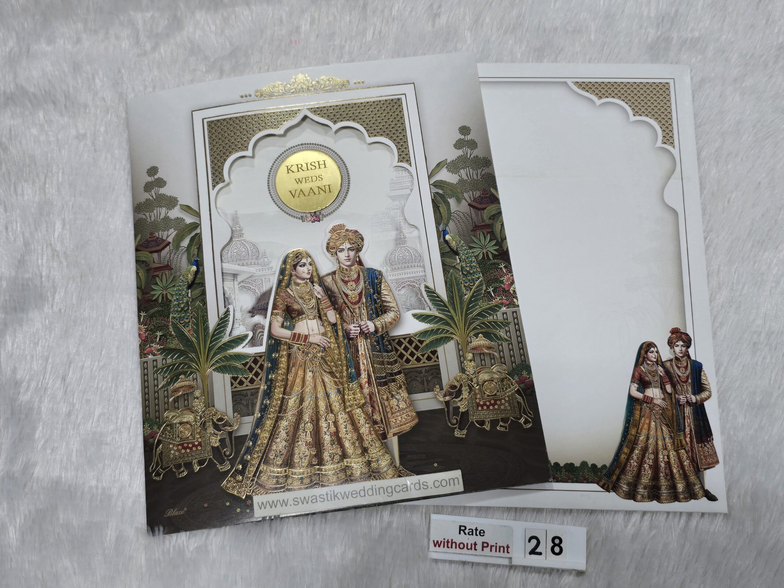 Traditional folder style wedding Invitation cards with bride and groom ...