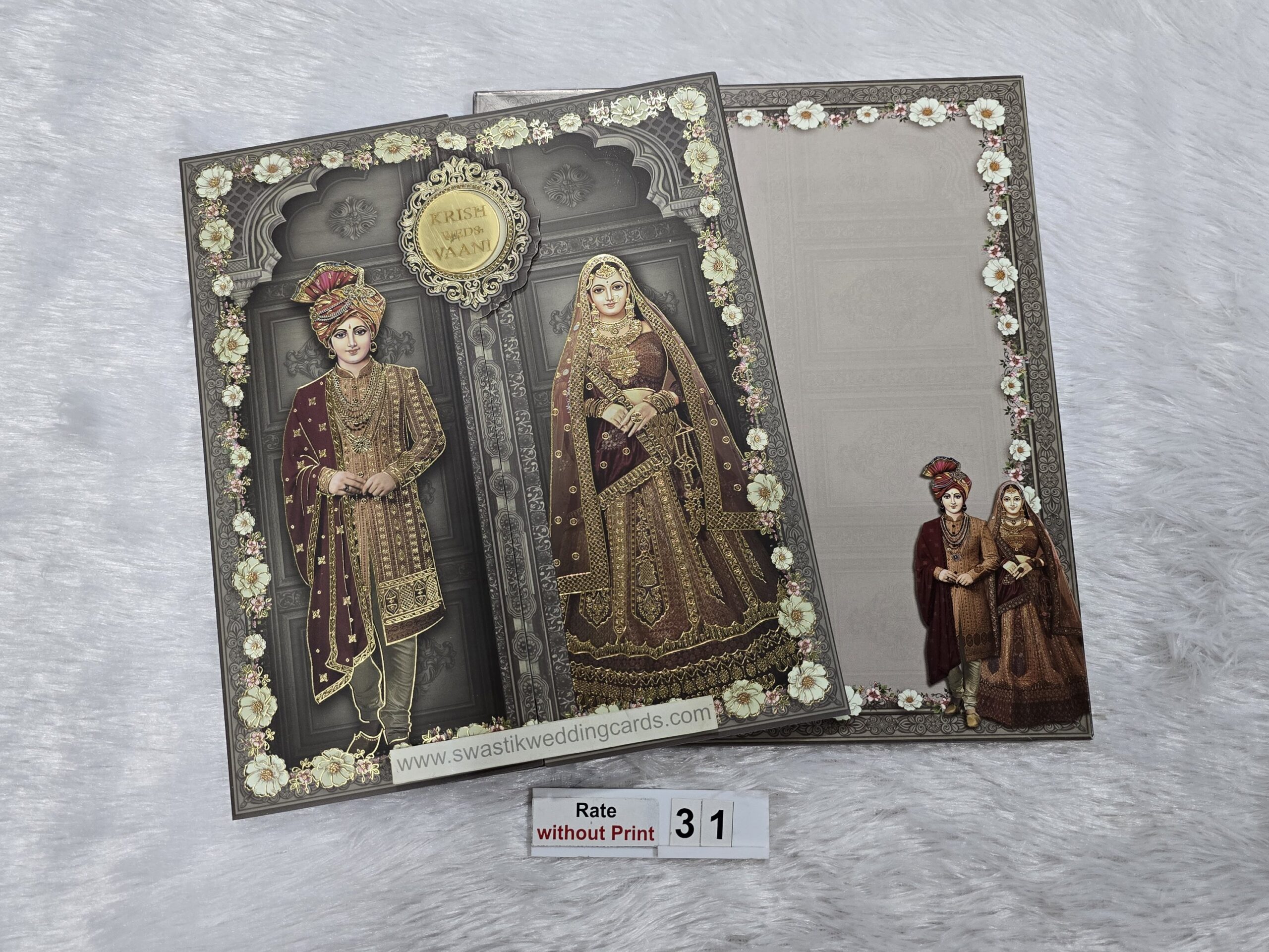 Traditional folder style wedding Invitation cards with bride and groom ...