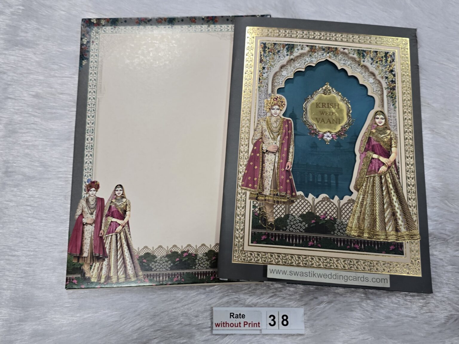 Traditional folder style wedding Invitation cards with bride and groom ...