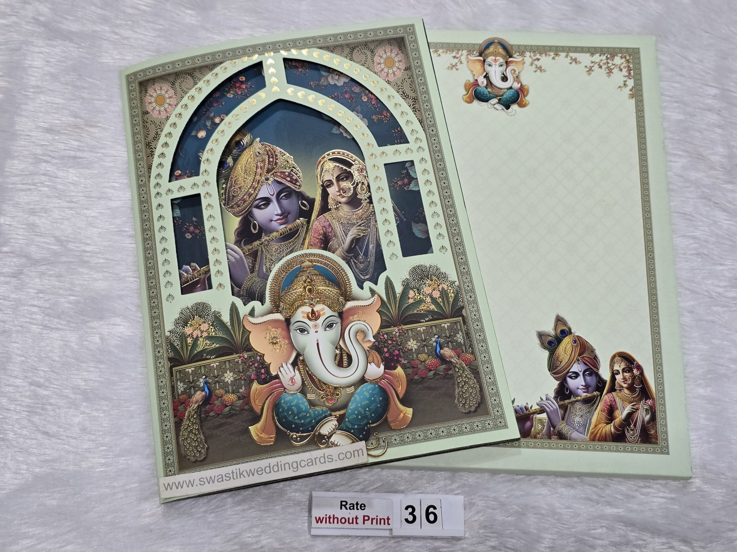 Folder style wedding invitation card with Ganesh and radhakrishna print ...