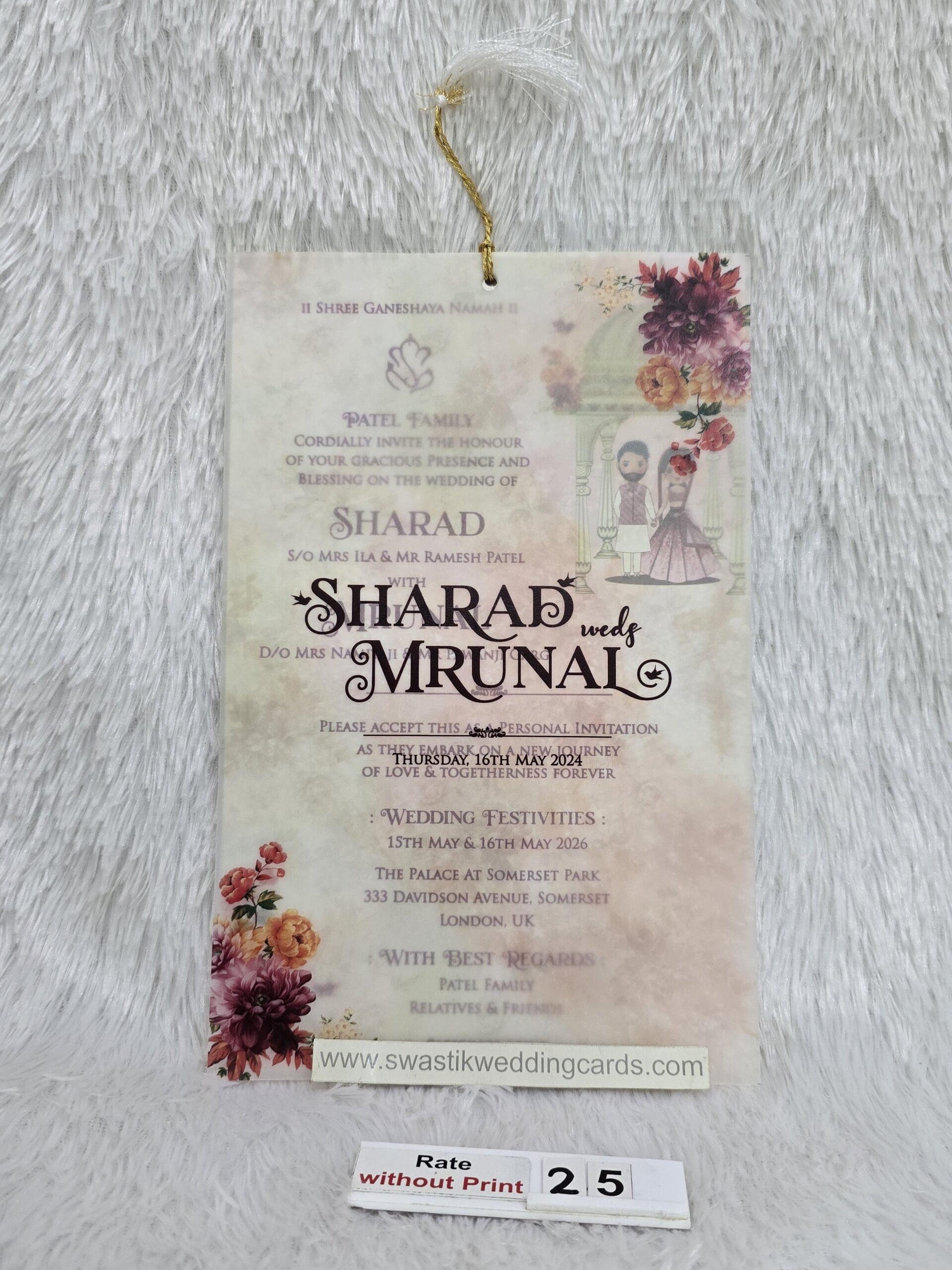 Traditional design with generic image of bride and groom printed on ...