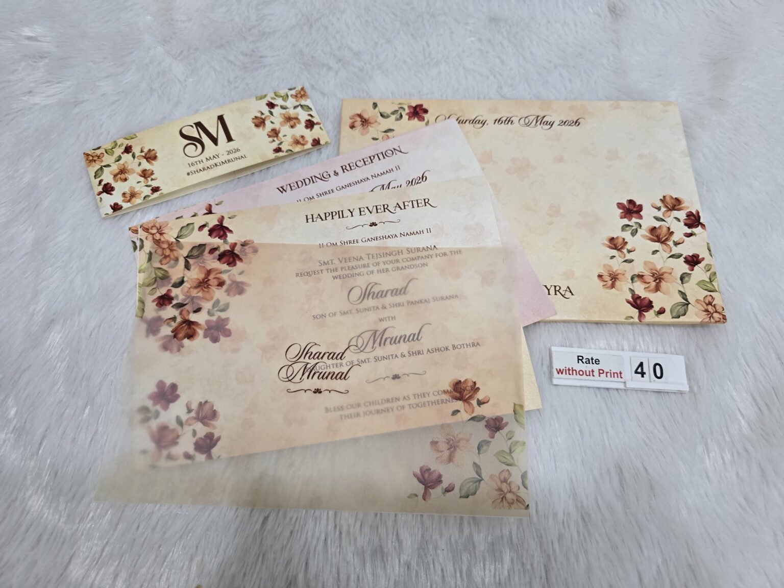 Floral design on tracing paper,butter paper, vellum paper invitation ...