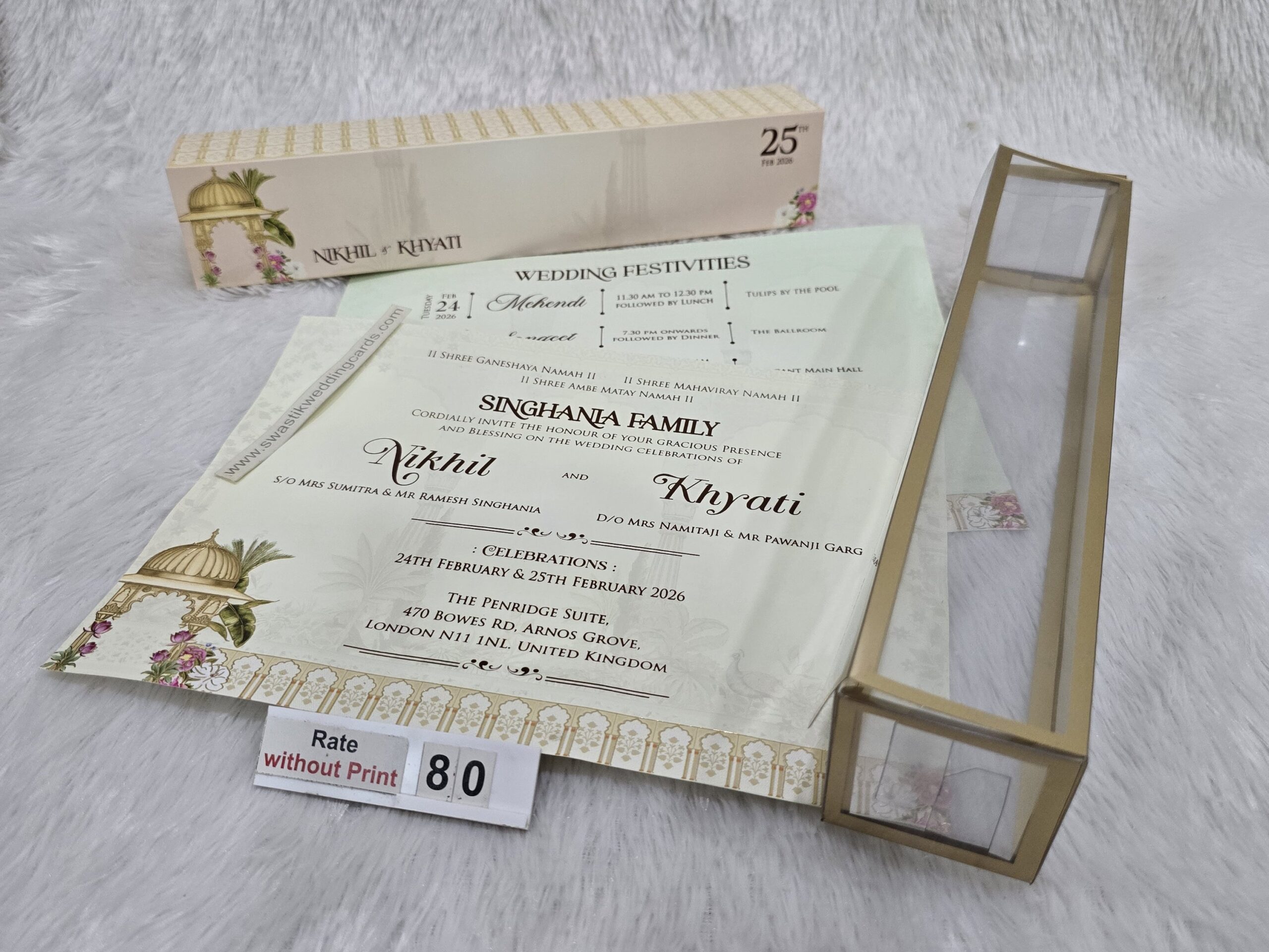 Plastic cube box with slider cover and paper scroll with design and ...
