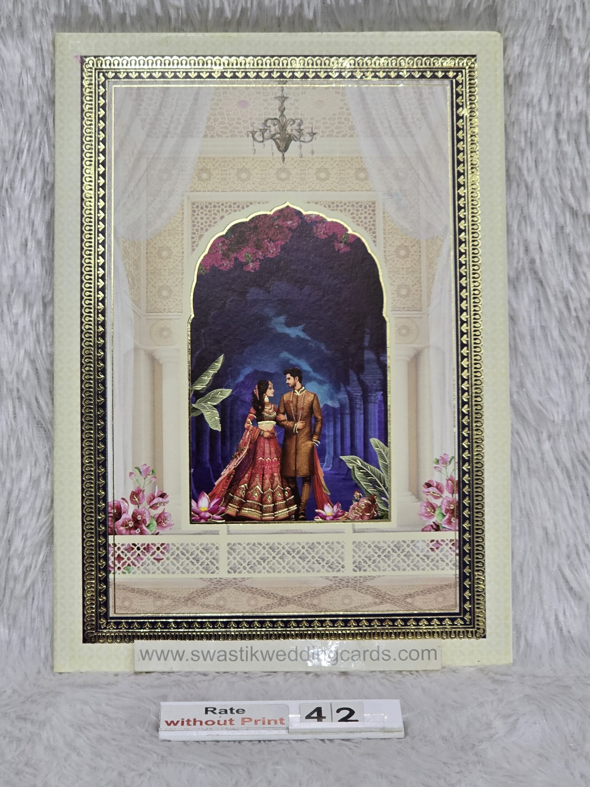 Hardbound wedding invitation card with traditional generic image of ...