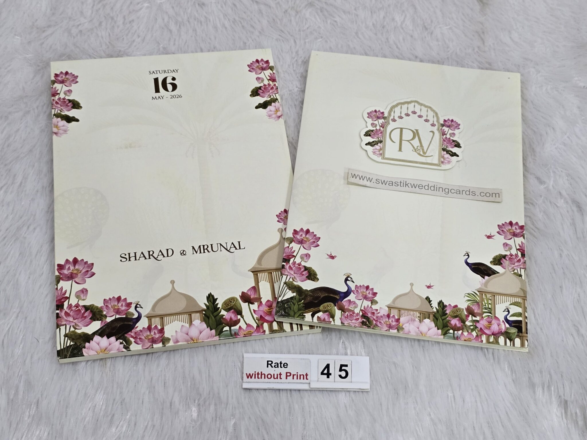 Hardbound wedding invitation card with Gold embossed name sticker and 2 ...