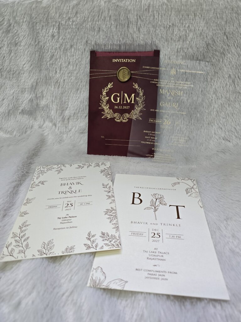 Premium mettalic paper wedding invitation card with plastic seal and ...