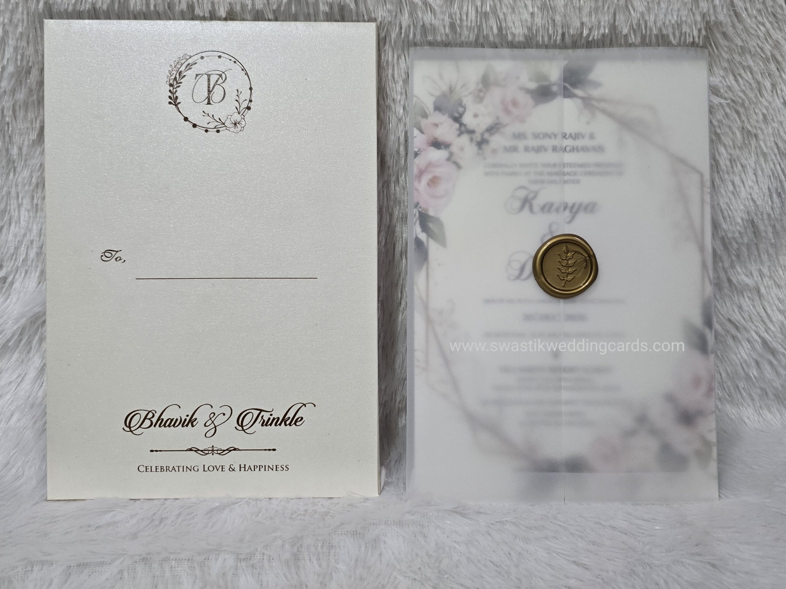 Butter(Transparent) paper wedding invitation card with plastic seal and ...