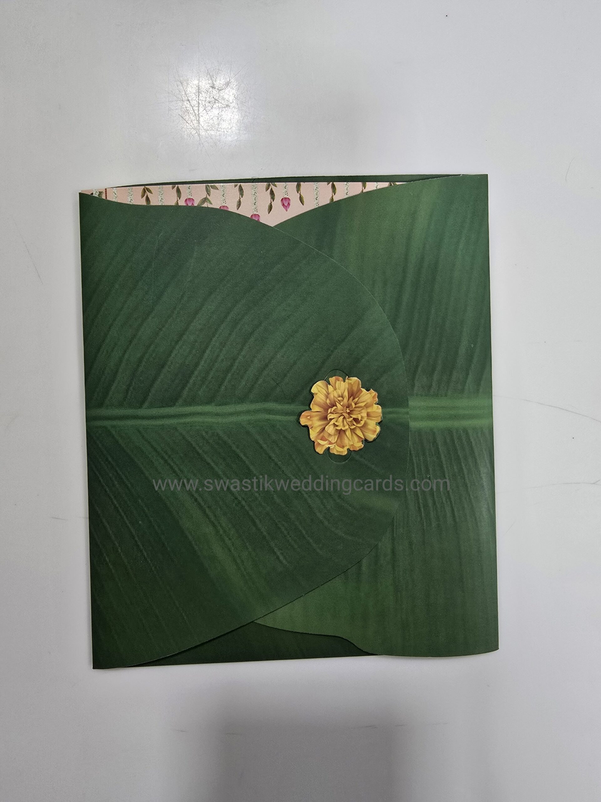 Traditional banana leaf matt finish creative wedding invitation card ...
