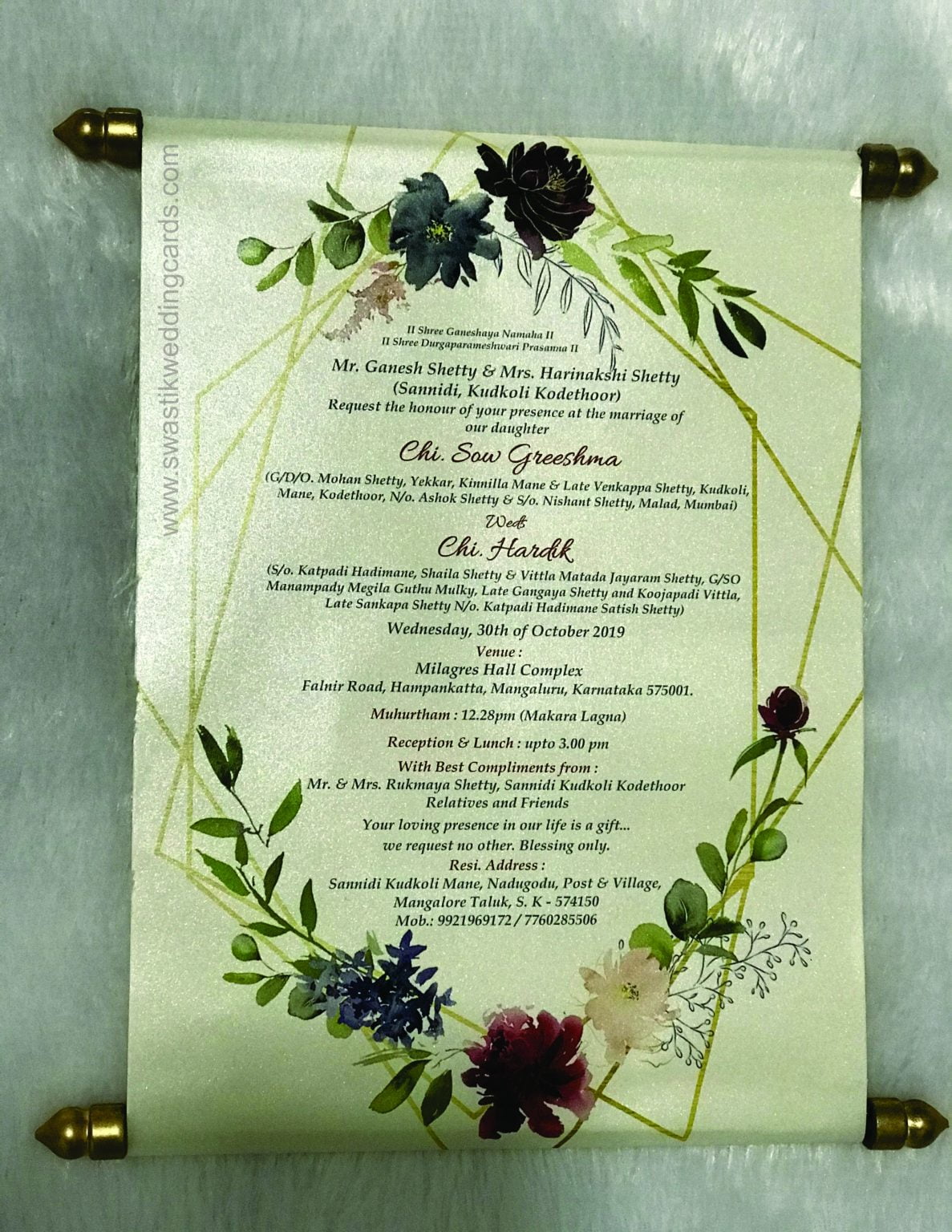 Premium machine cut scroll invitation box - Swastik Cards