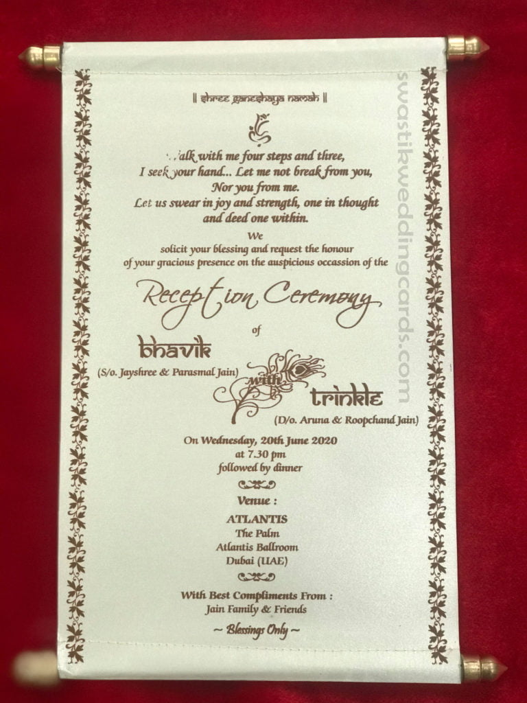 Satin(silk type material) scroll invitation and wedding card (Only ...