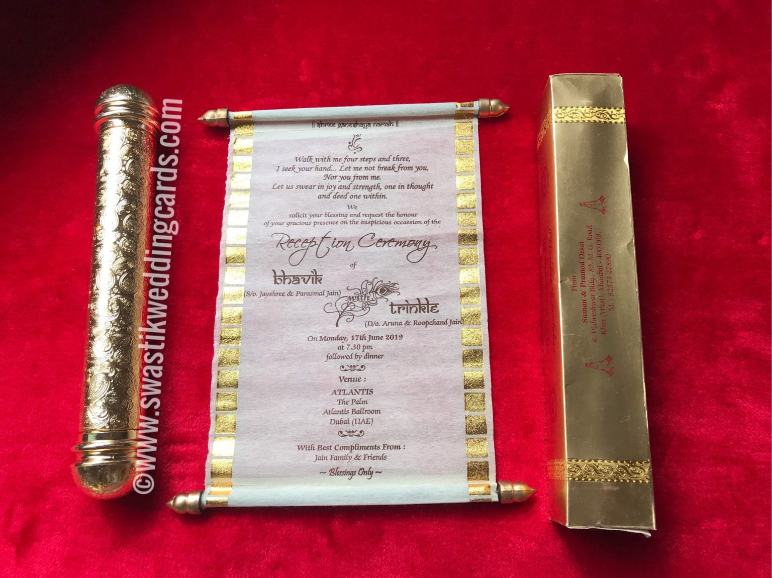 Royal Scroll Invitation Cards with Fiber Moulded Plastic Boxes & Cover ...