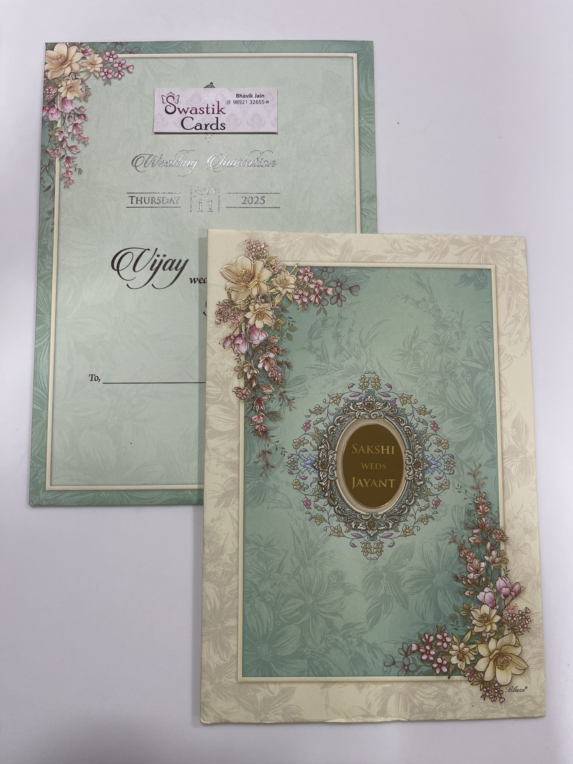Floral Folder style wedding invitation card with Acrylic name plate ...