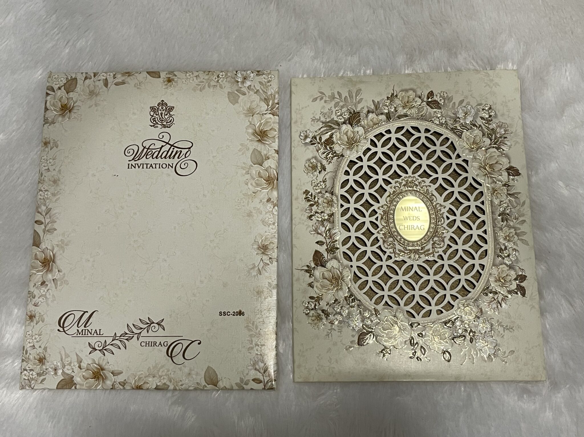 Premium Hardbound wedding invitation card with 3 inserts. – Swastik Cards