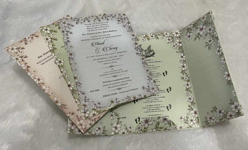 Premium Hardbound wedding invitation card with 3 inserts. – Swastik Cards