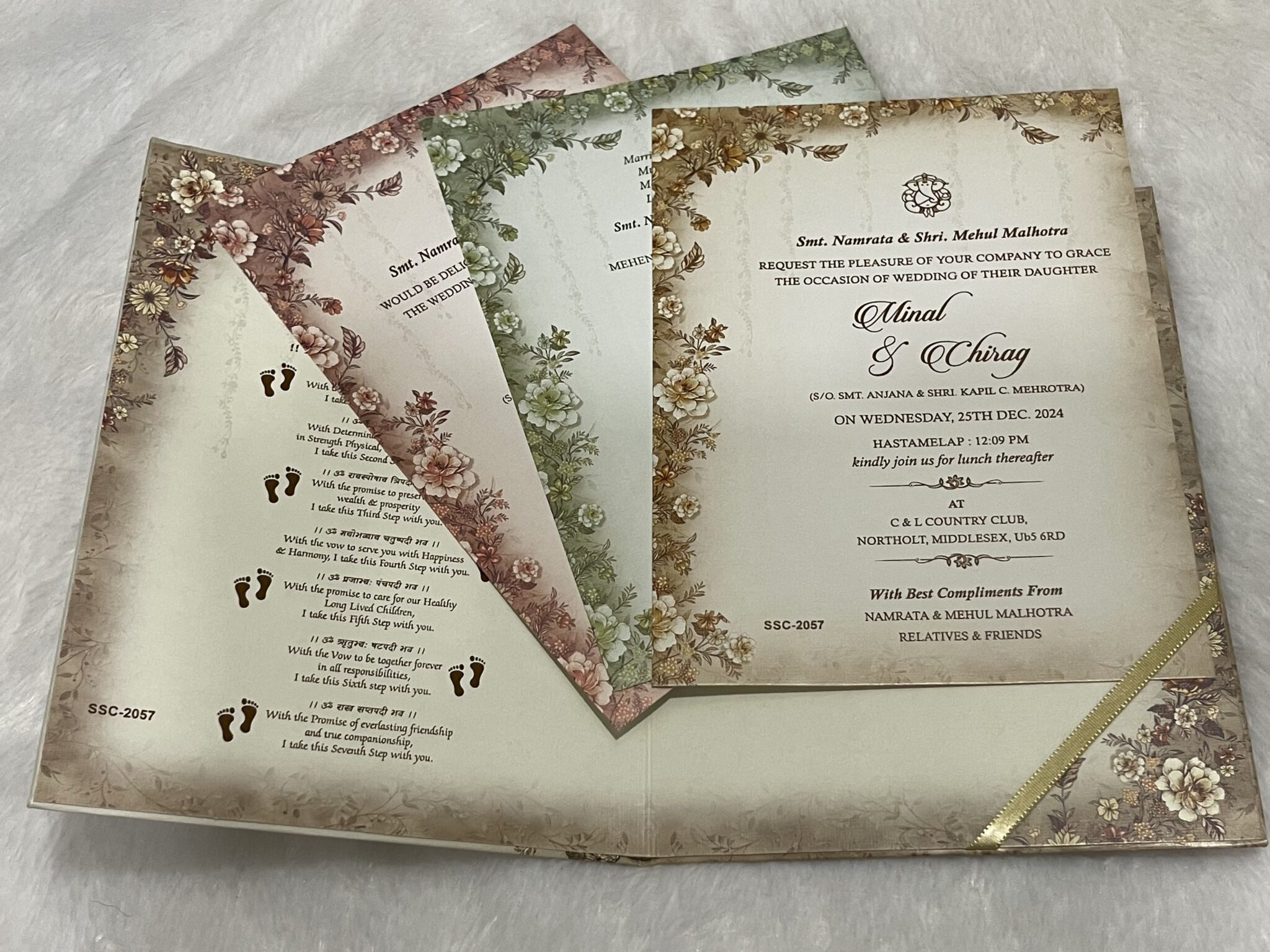Premium Hardbound wedding invitation card with 3 inserts. – Swastik Cards