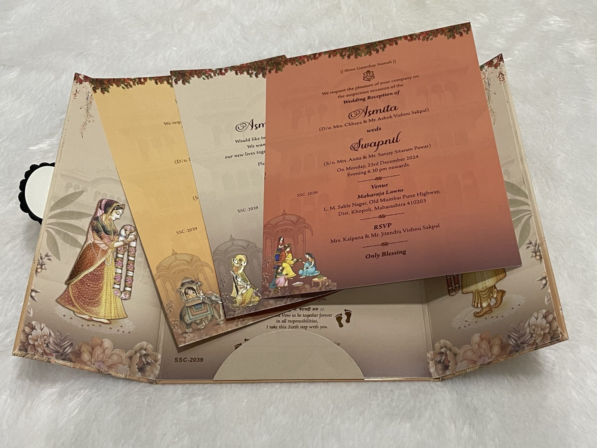 Premium Hardbound wedding invitation card with 3 inserts. – Swastik Cards