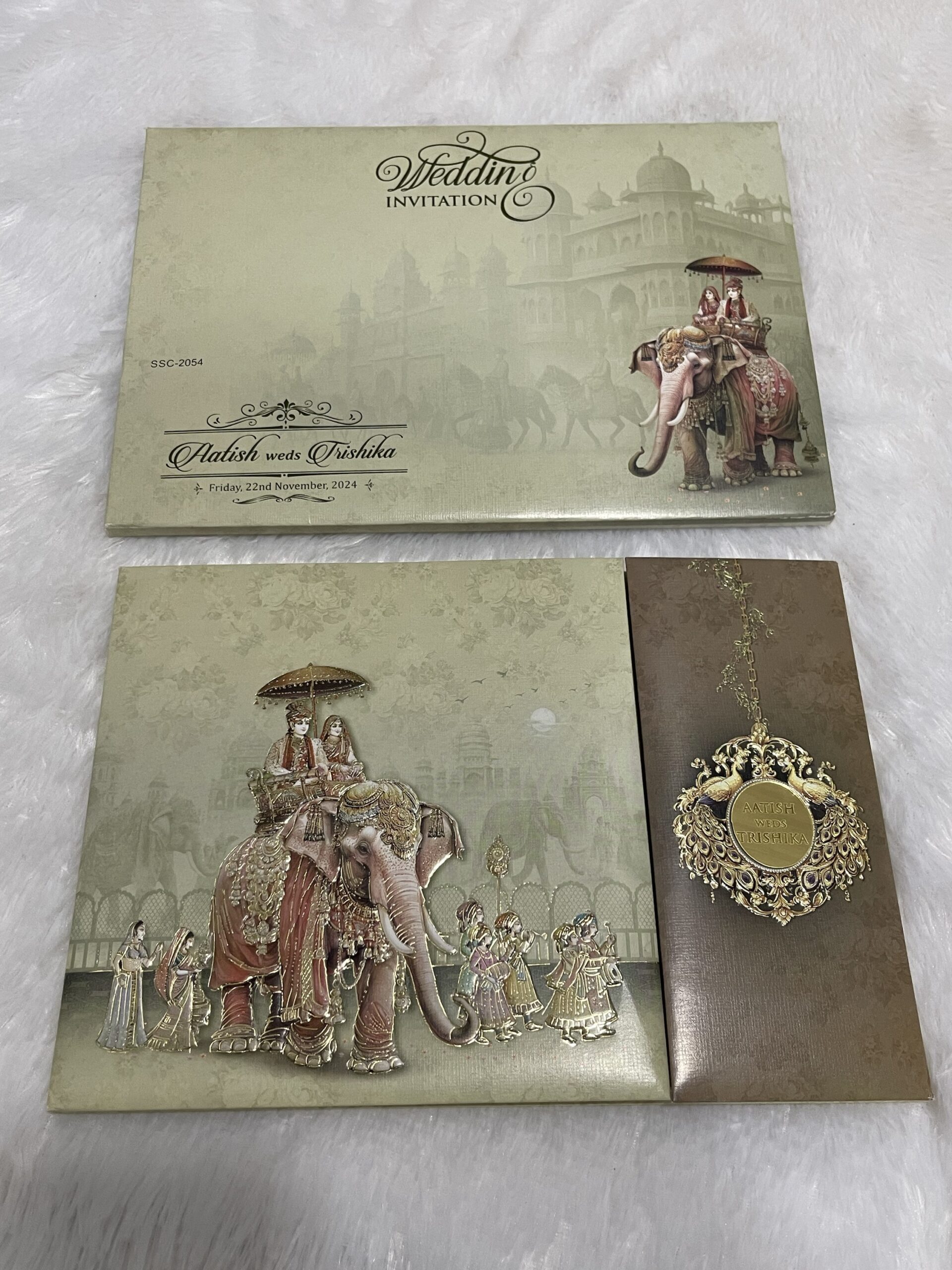 Premium Hardbound wedding invitation card with 3 inserts. – Swastik Cards