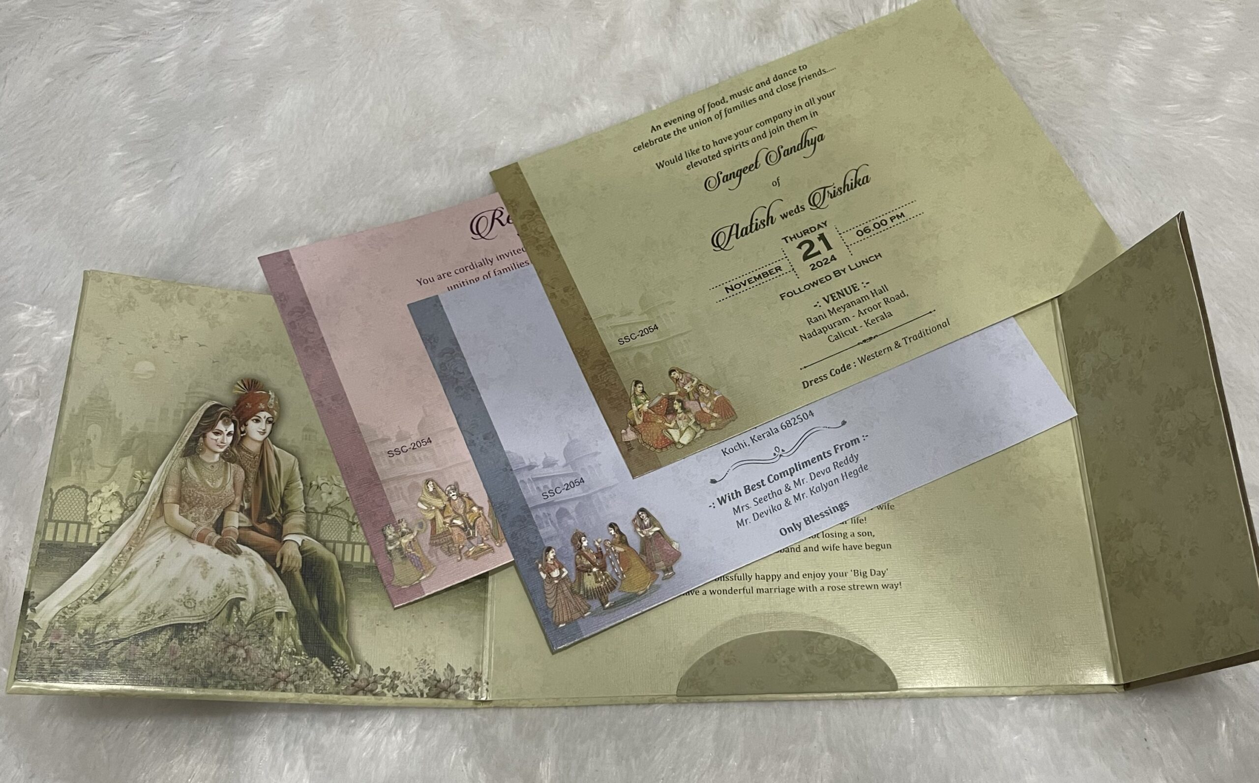 Premium Hardbound wedding invitation card with 3 inserts. – Swastik Cards