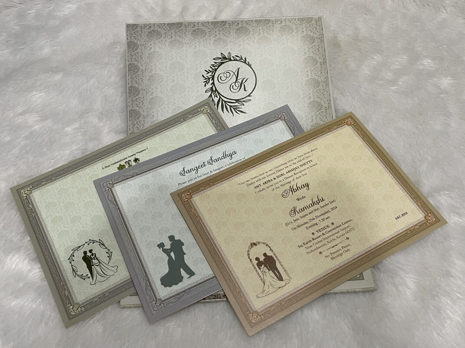 Premium Hardbound wedding invitation card with 3 inserts. – Swastik Cards