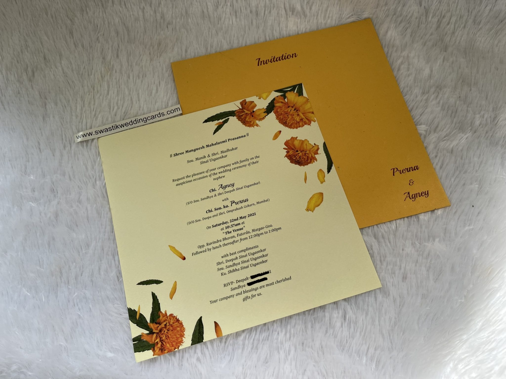 Handmade paper Single invitation card with cover – Swastik Cards