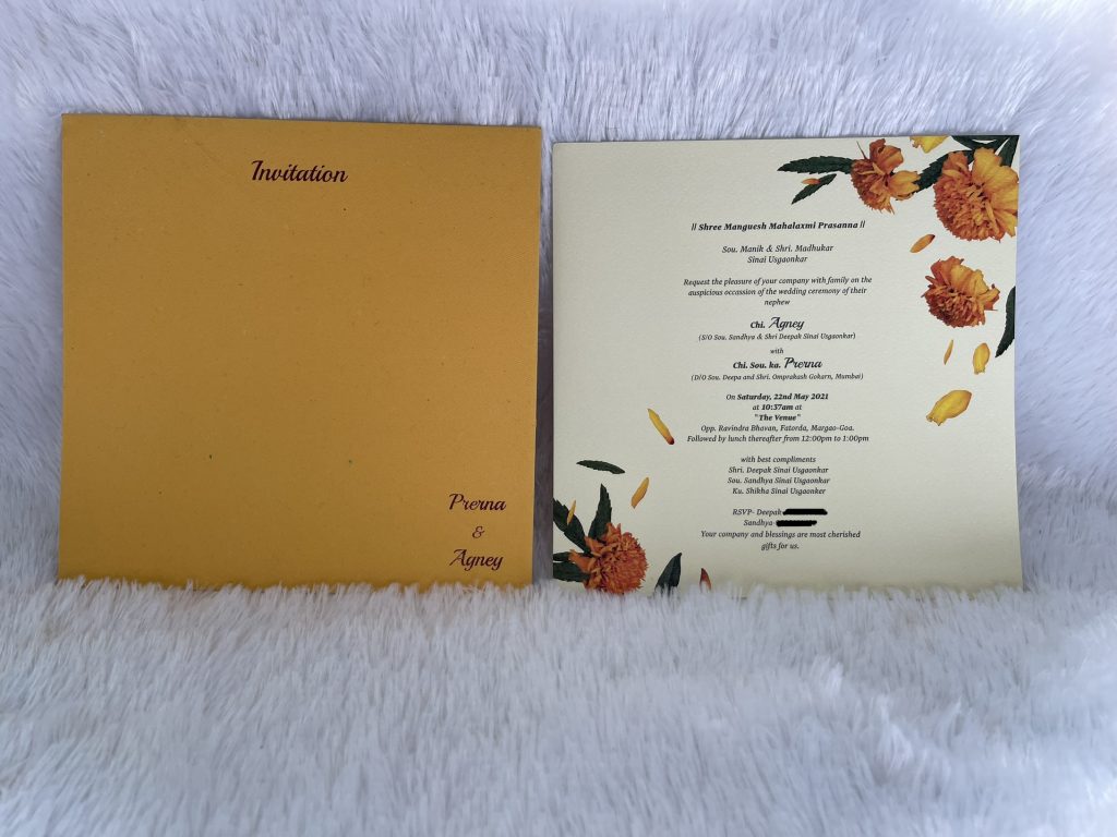 Handmade paper Single invitation card with cover – Swastik Cards
