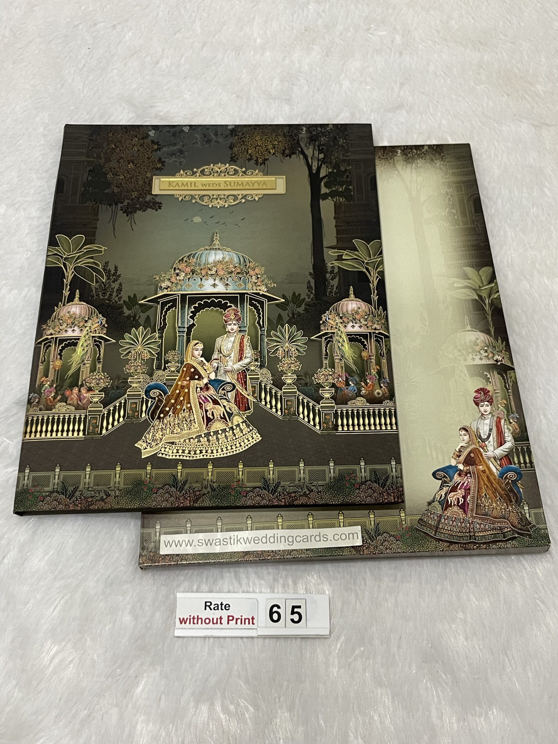 Hardbound velvet finish wedding invitation card with traditional Print ...