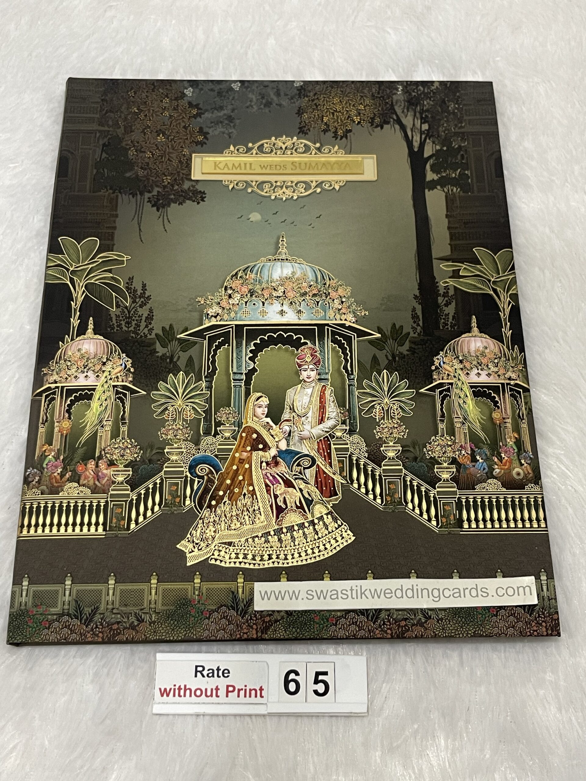 Hardbound velvet finish wedding invitation card with traditional Print ...