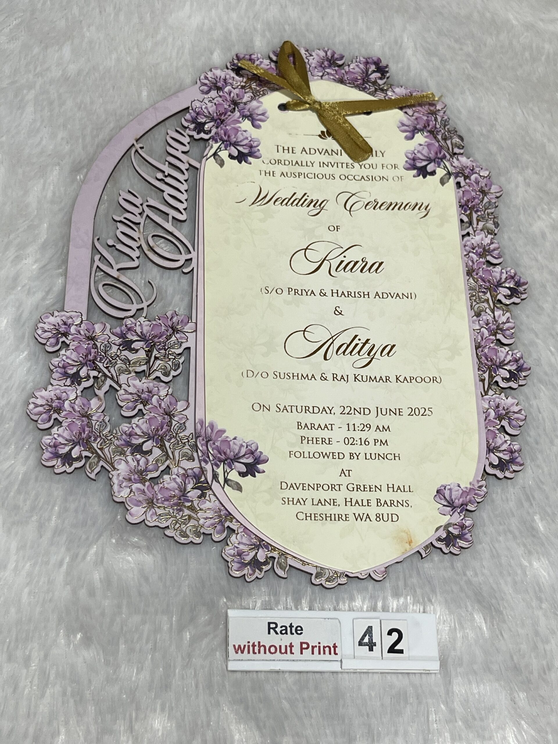 Mdf floral frame wedding invitation card with laser cutting names of ...