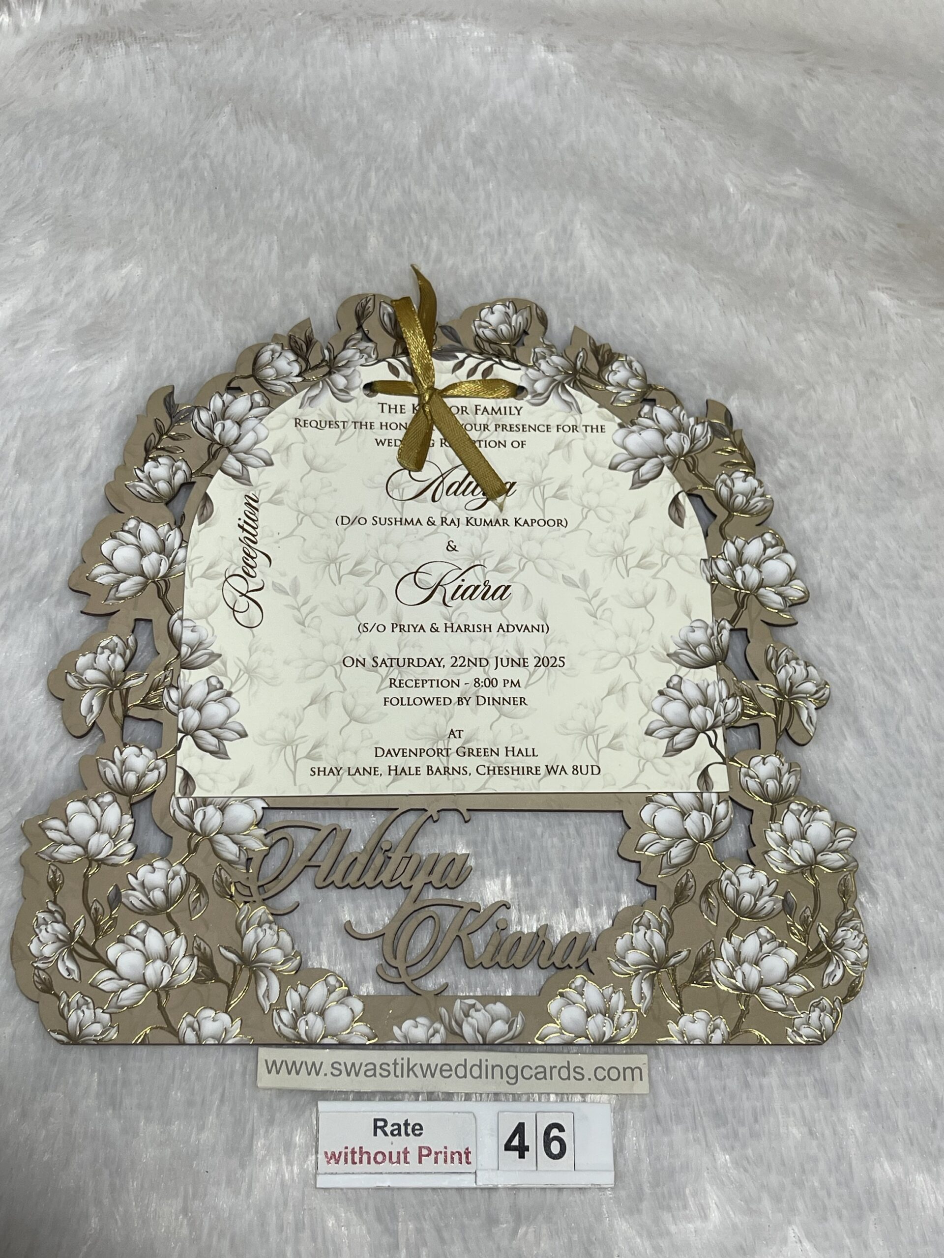 Mdf floral frame wedding invitation card with laser cutting names of ...