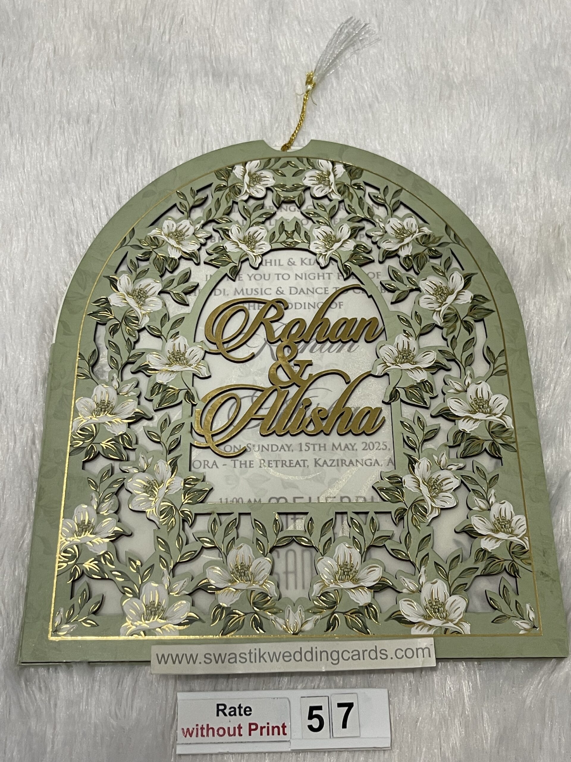 Mdf floral frame wedding invitation card with Laser cut name of bride ...