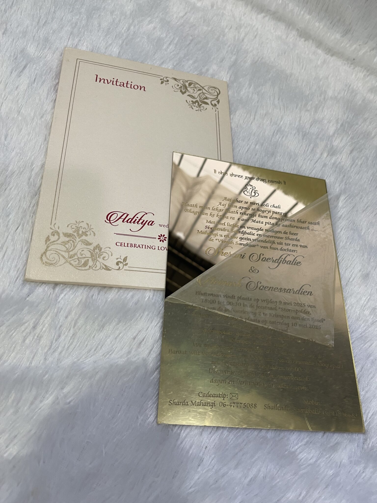 Acrylic (Golden Mirror ) wedding invitation card with premium quality ...
