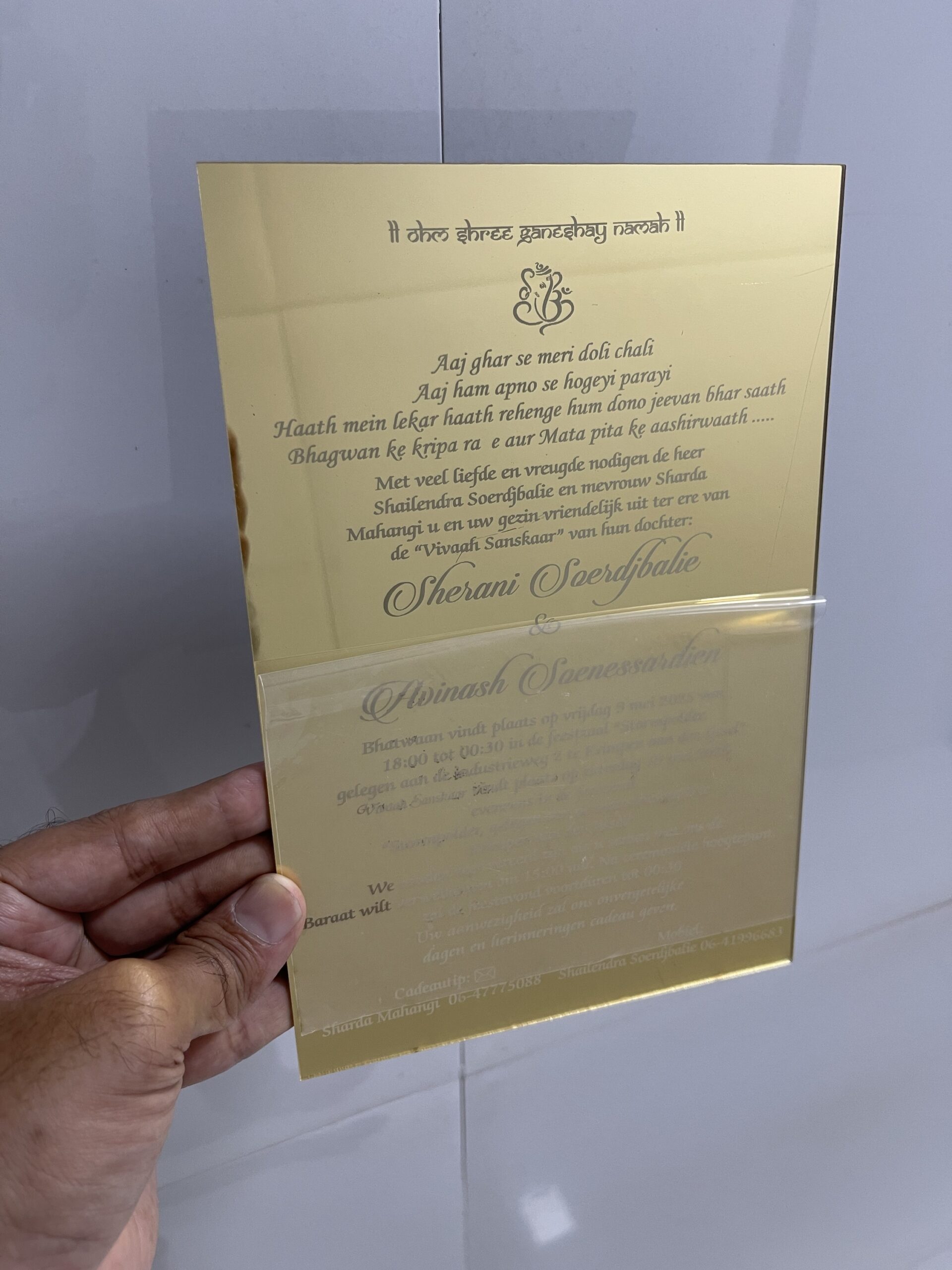 Acrylic (Golden Mirror ) wedding invitation card with premium quality ...