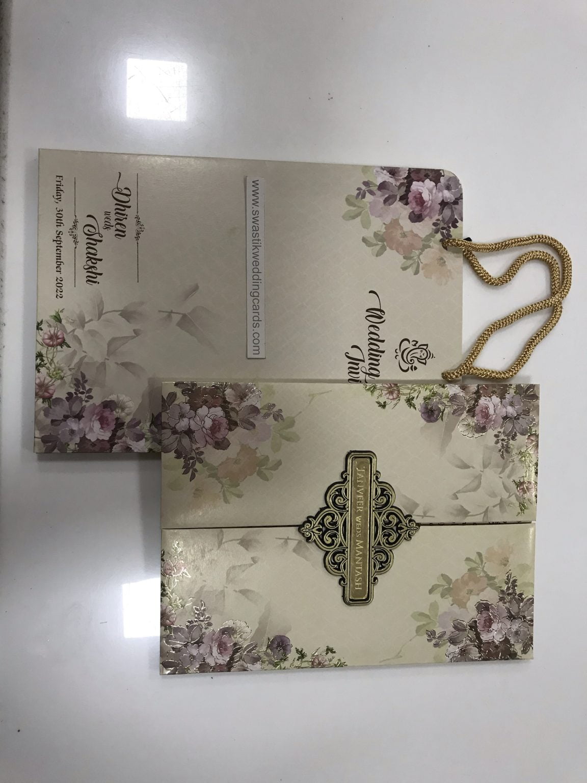 Hardbound Floral door style opening wedding invitation card – Swastik Cards