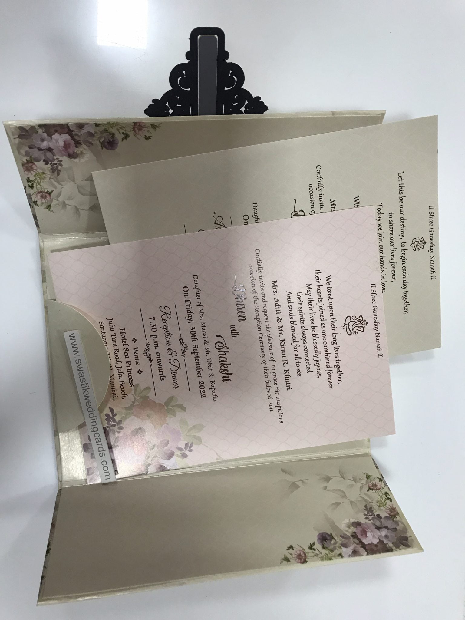 Hardbound Floral door style opening wedding invitation card – Swastik Cards