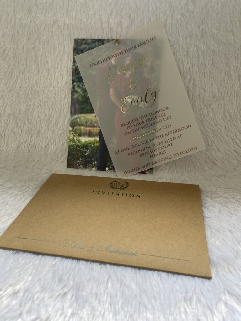 Premium quality Single invitation card with Tracing paper and a cover ...