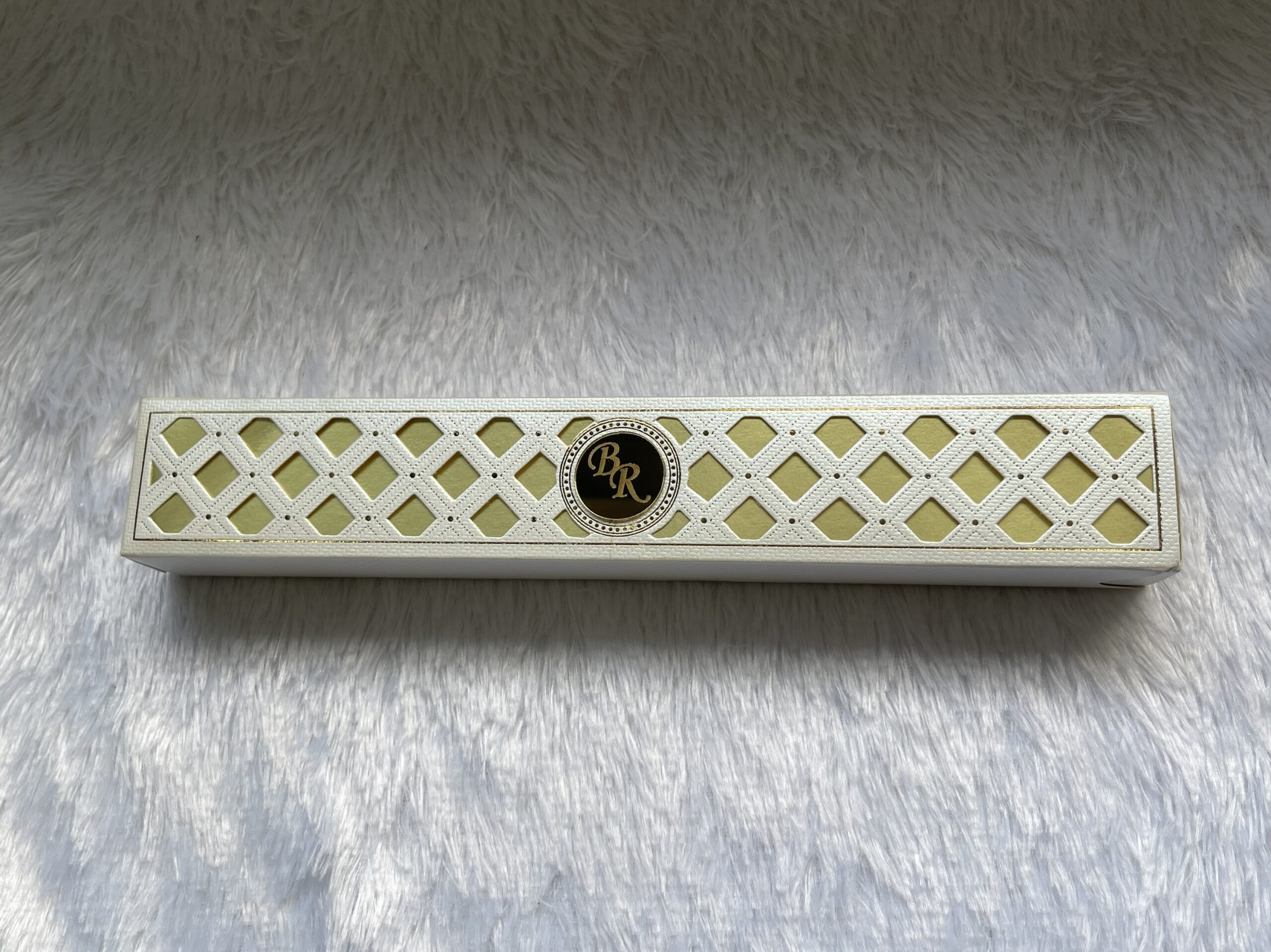 Laser cut golden foil scroll box with blue satin and Acrylic name plate ...
