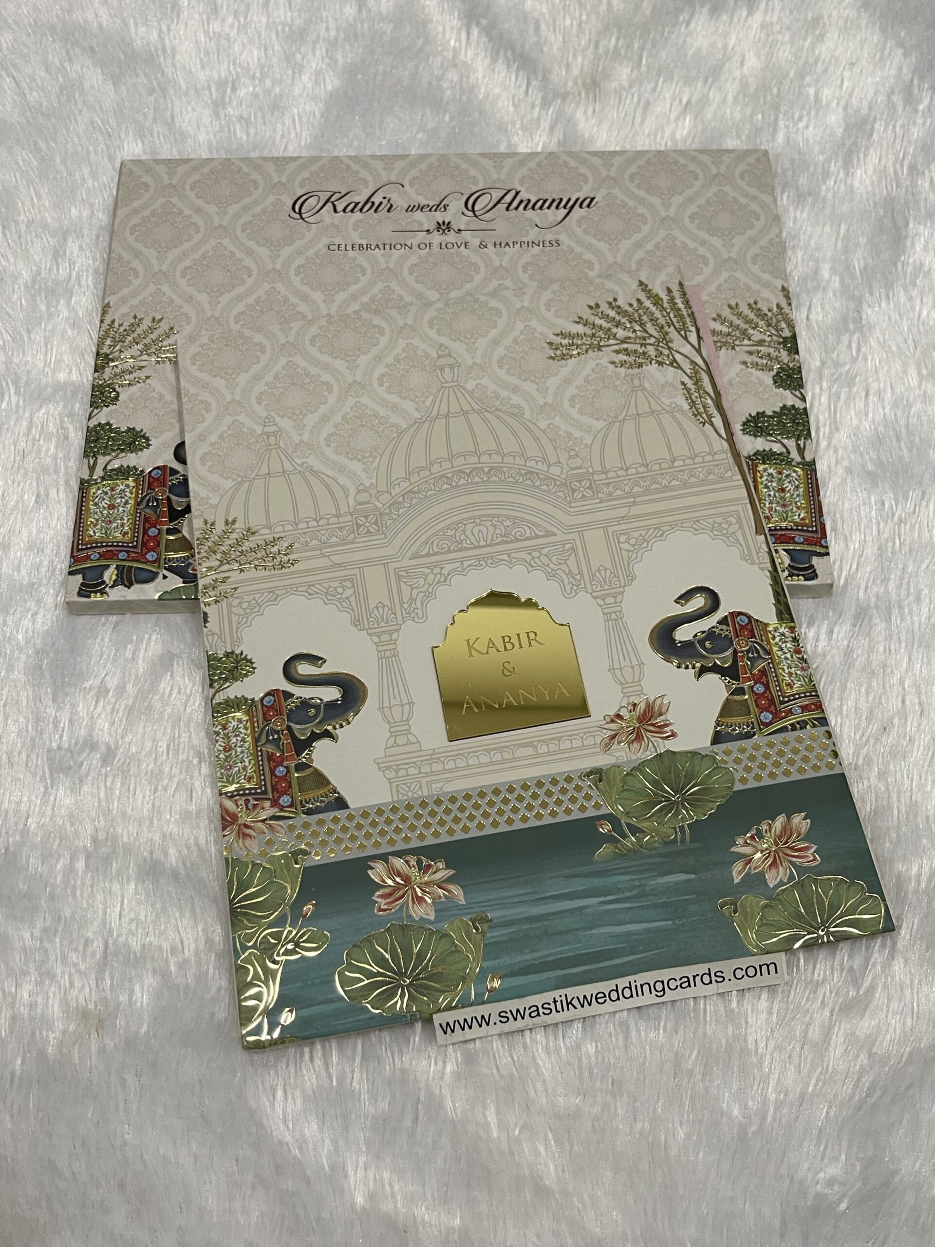 Hardbound digital wedding invitation card with 3 inserts. – Swastik Cards