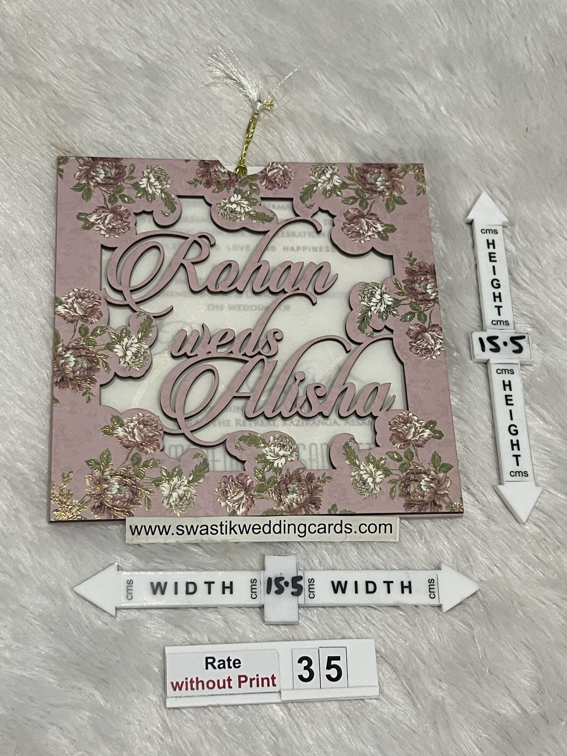 Mdf floral frame wedding invitation card with laser cutting names of ...