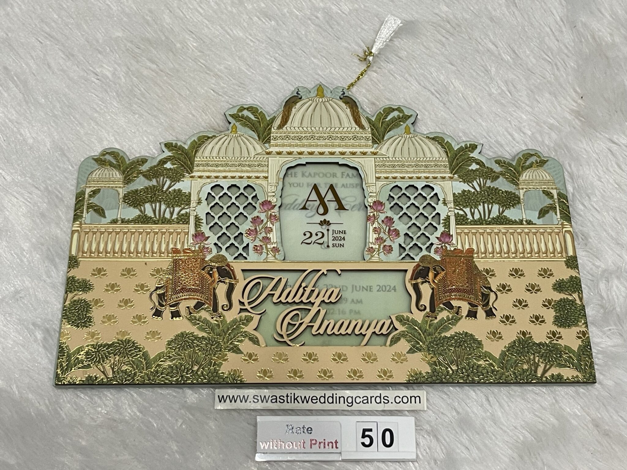 Mdf floral frame wedding invitation card with laser cutting names of ...