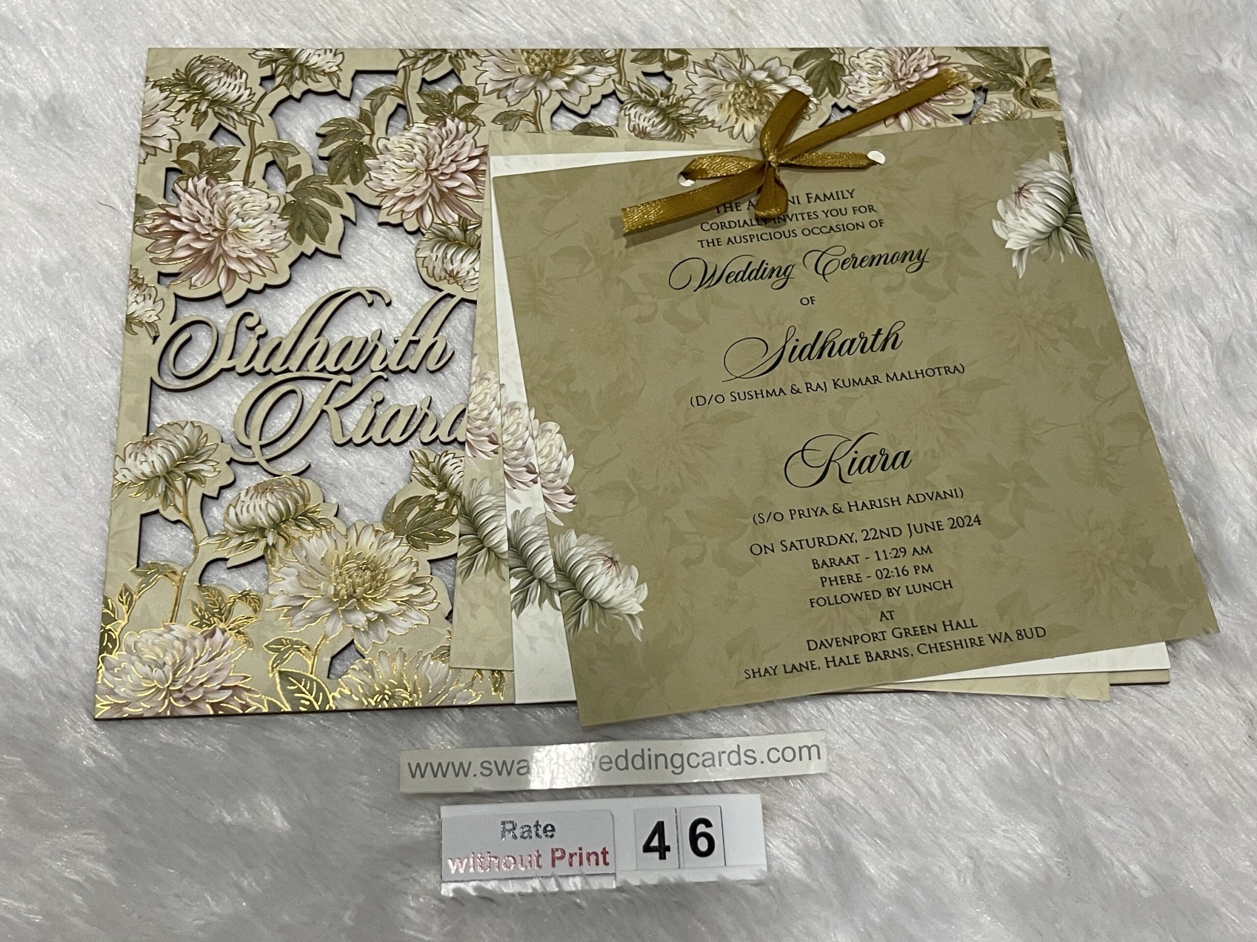 Mdf floral frame wedding invitation card with laser cutting names of ...