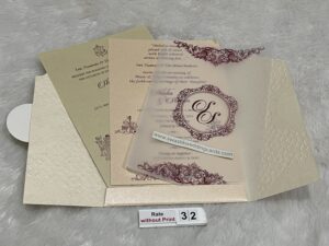 Folder style fancy wedding invitation card with embossed design and ...