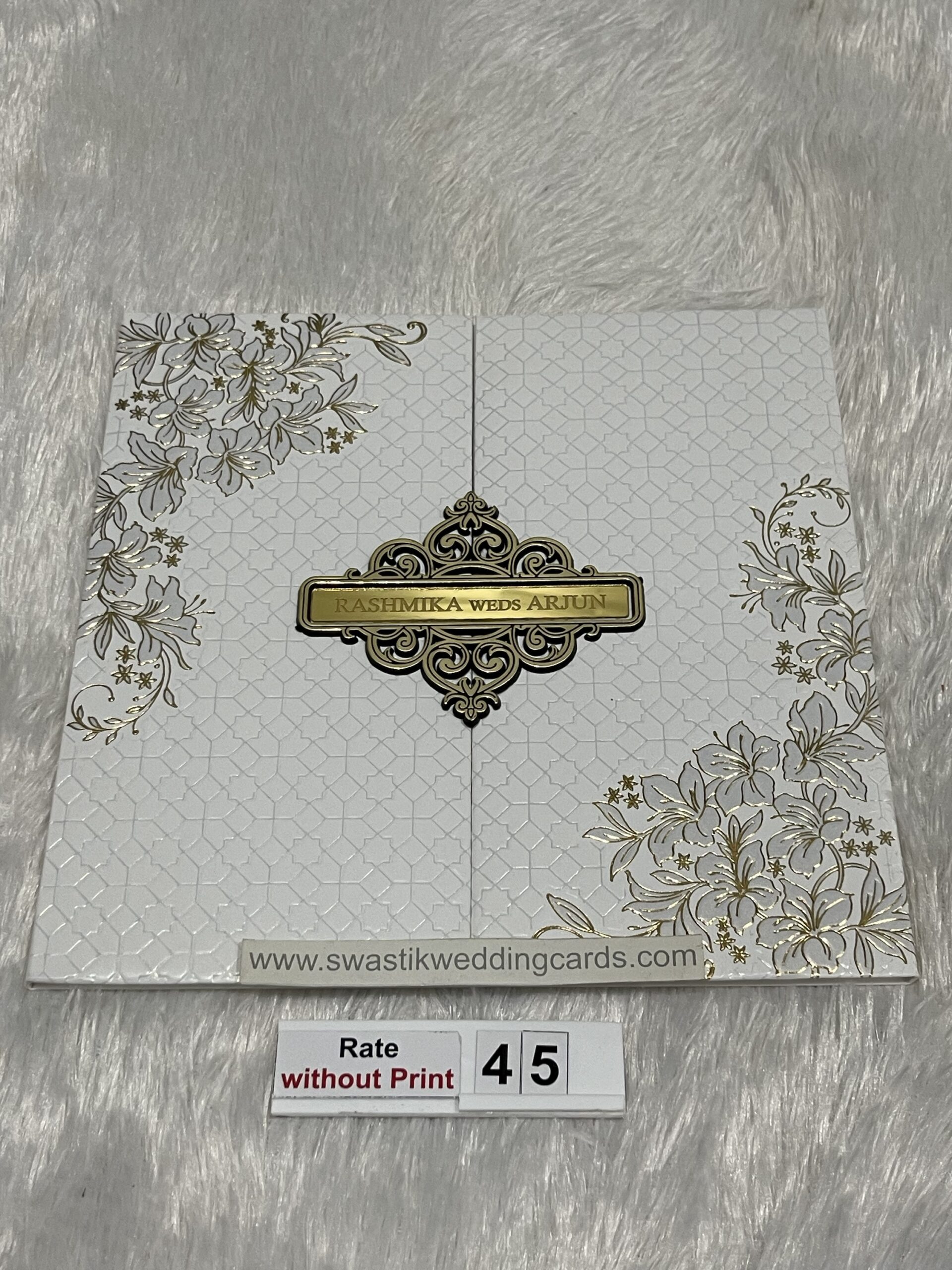 Hardbound door style opening white finish paper wedding invitation card ...