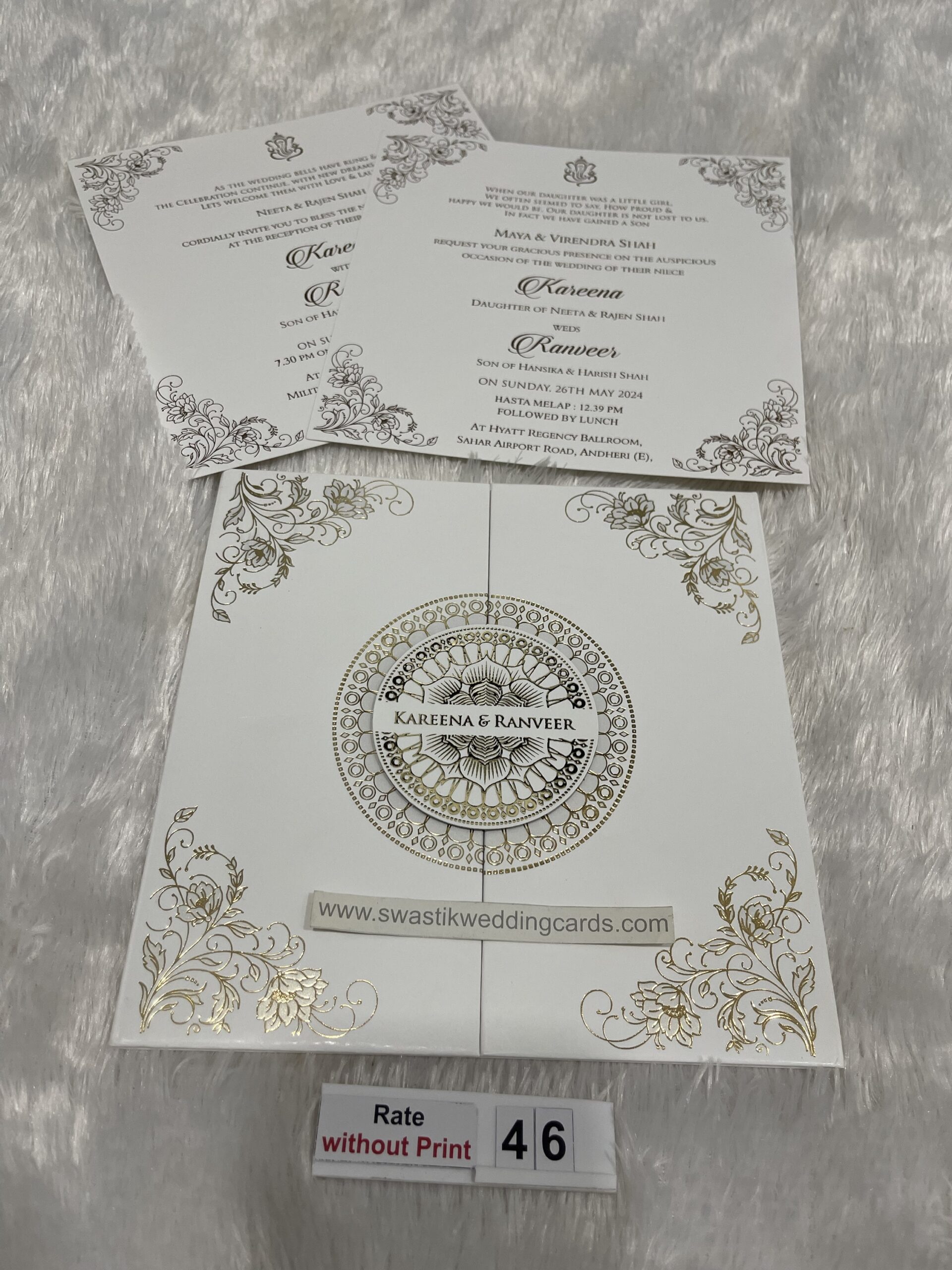 Hardbound door style opening white finish paper wedding invitation card ...