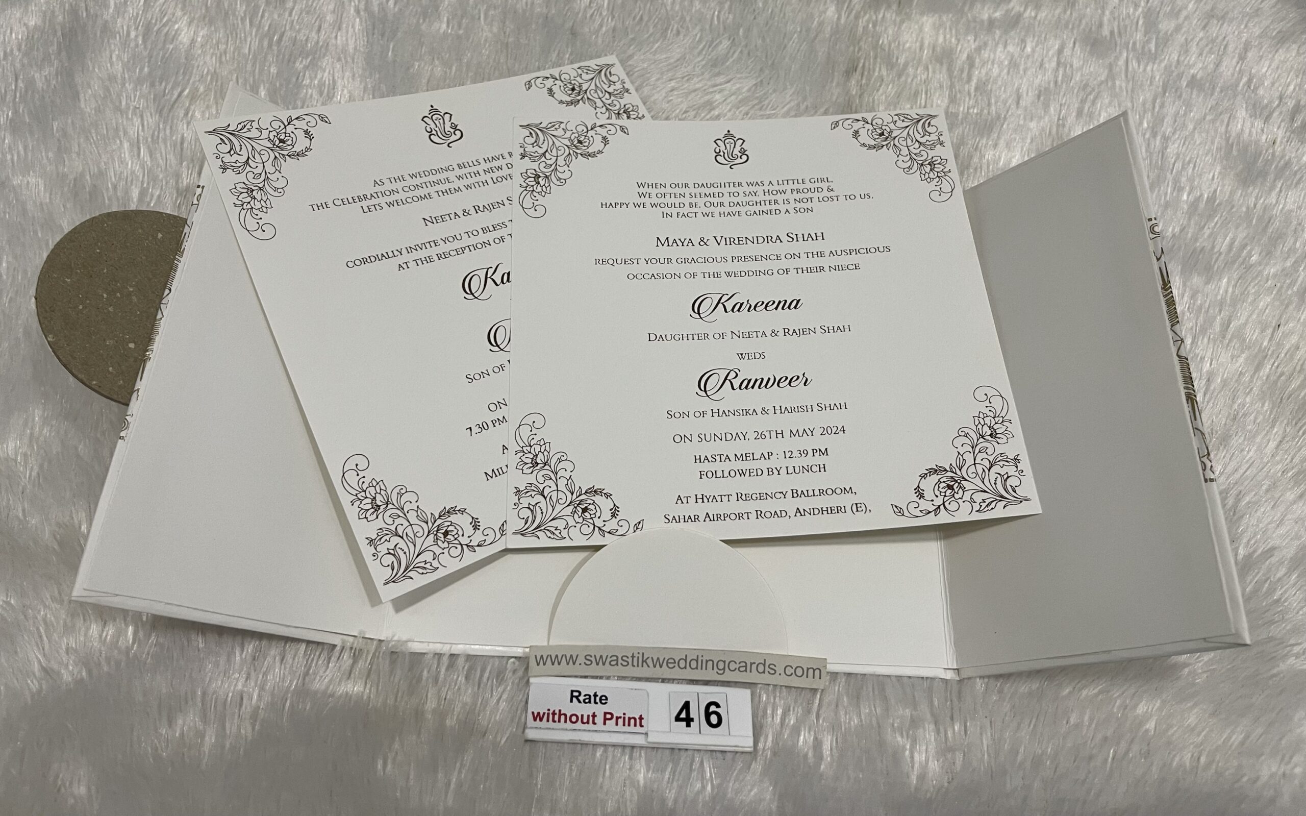 Hardbound door style opening white finish paper wedding invitation card ...