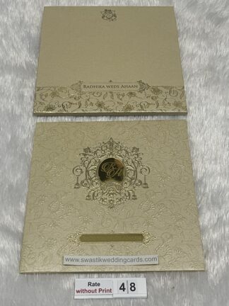 Hardbound mettalic finish paper wedding invitation card with 2 inserts ...
