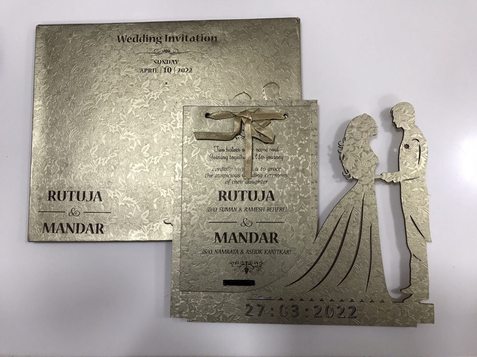 Mdf laser cut frame wedding invitation card with couple design ...