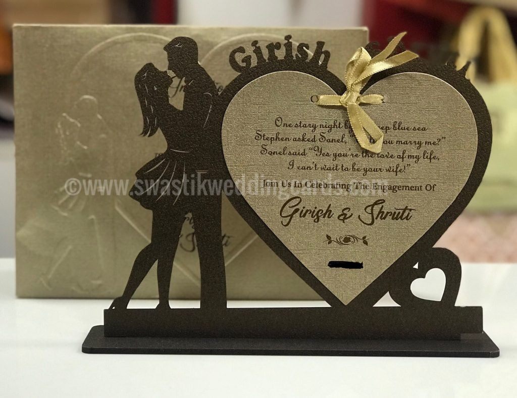Mdf laser cut frame wedding invitation card with couple design ...